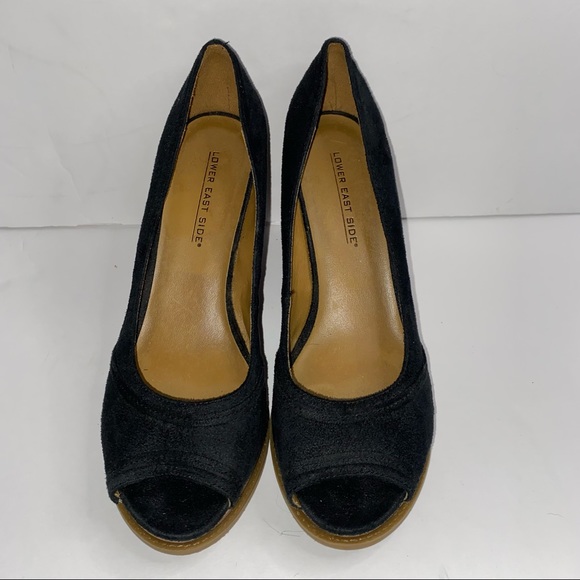 LOWER EAST SIDE | Shoes | Lower East Side Black Suede Open Toe Wedges ...
